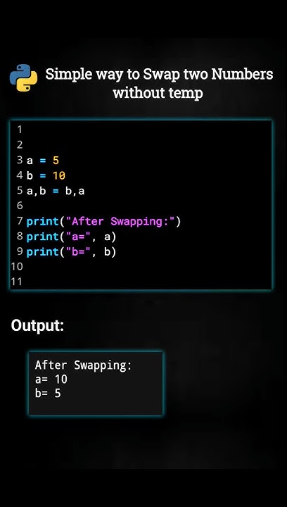 Simple code to Swap two numbers without temp 🔥 #python #shorts #coding - YouTube