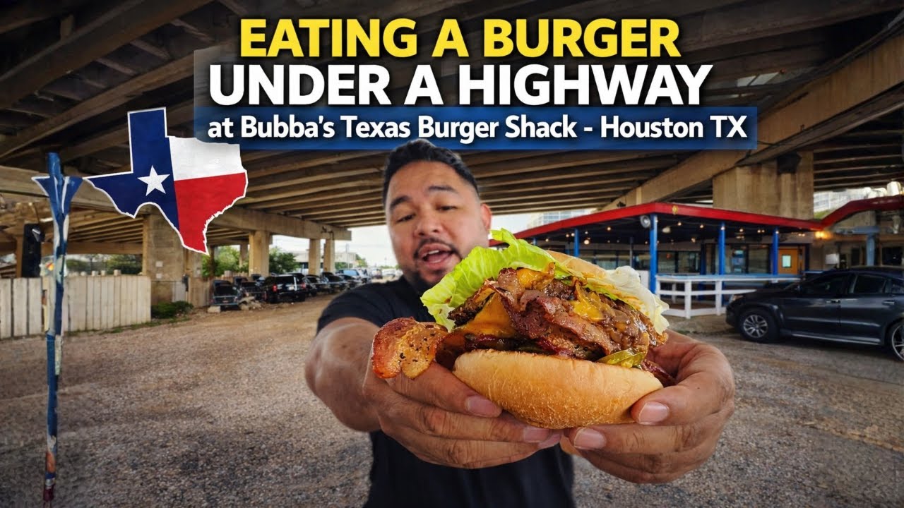 Eating under a highway at Bubba's Texas Burger Shack - Houston TX - YouTube