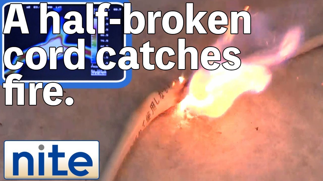 【nite-ps】Power cord:8.A fire starting from a half-broken cord - YouTube