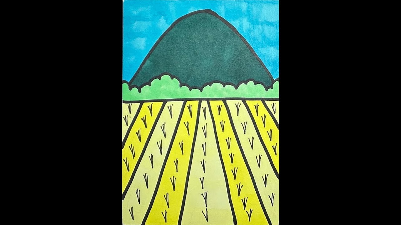 How to Draw a Rice Field Landscape Easy Step by Step Drawing Rice Field ...
