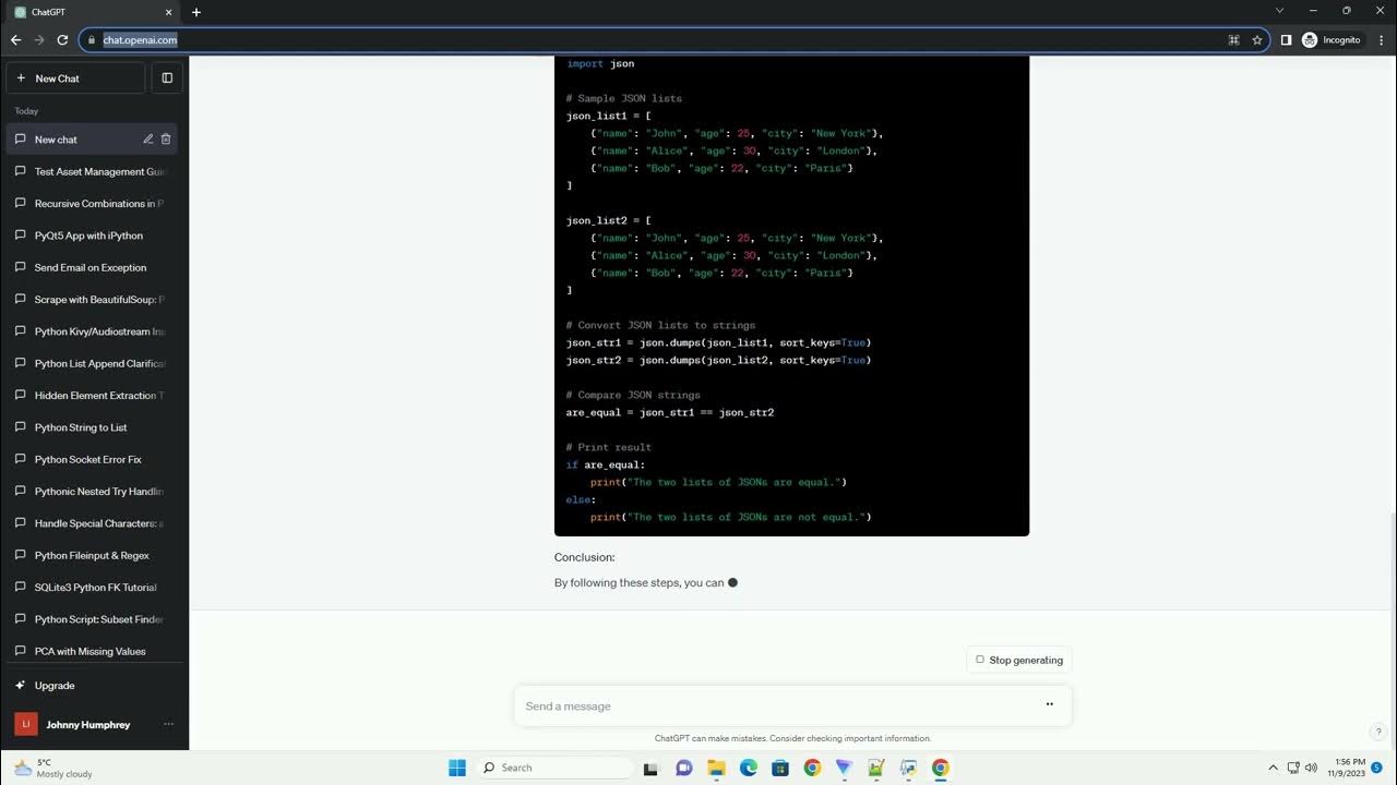 Python Check If Two List Of Jsons Are Equal Youtube