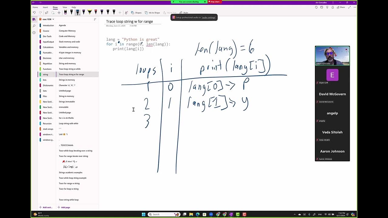 061724 COSC 1336 Python trace iterate string with for - YouTube