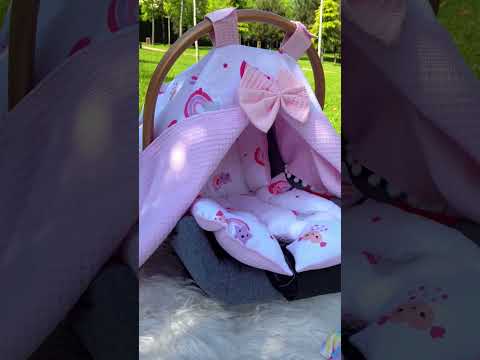 Pembe Müslin Puset Örtüsü ve Puset Minderi 2'li Set