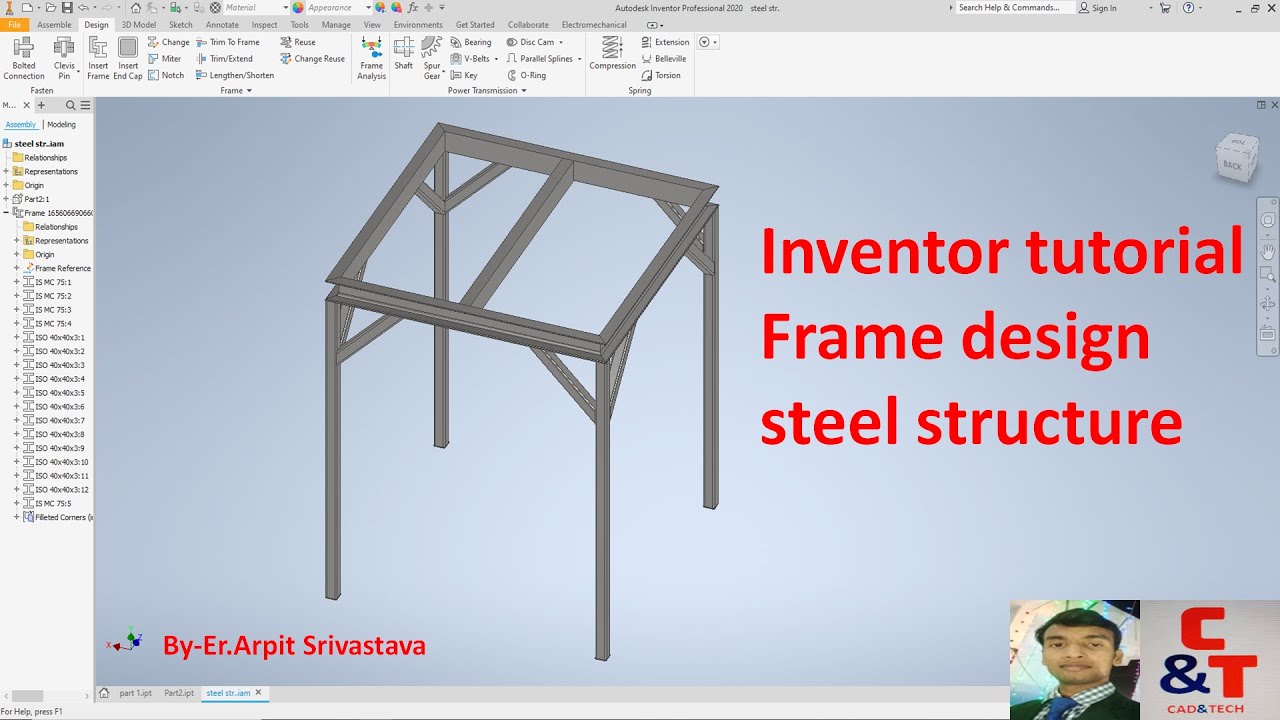 Frame Design Steel Structure ll Inventor Tutorial ll Steel frame ll Cad ...