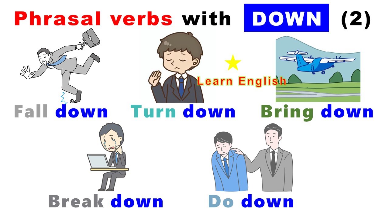 Phrasal verbs with Down (2): Fall down, Break down, Turn down, Bring ...