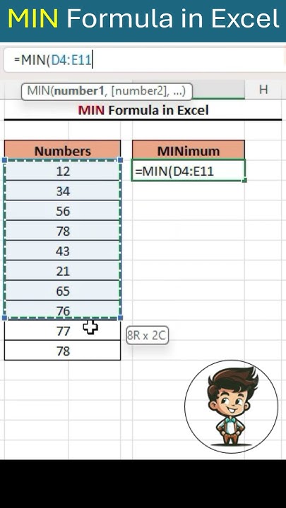 Min Formula In Excelexceltipsexeclshorts Youtube