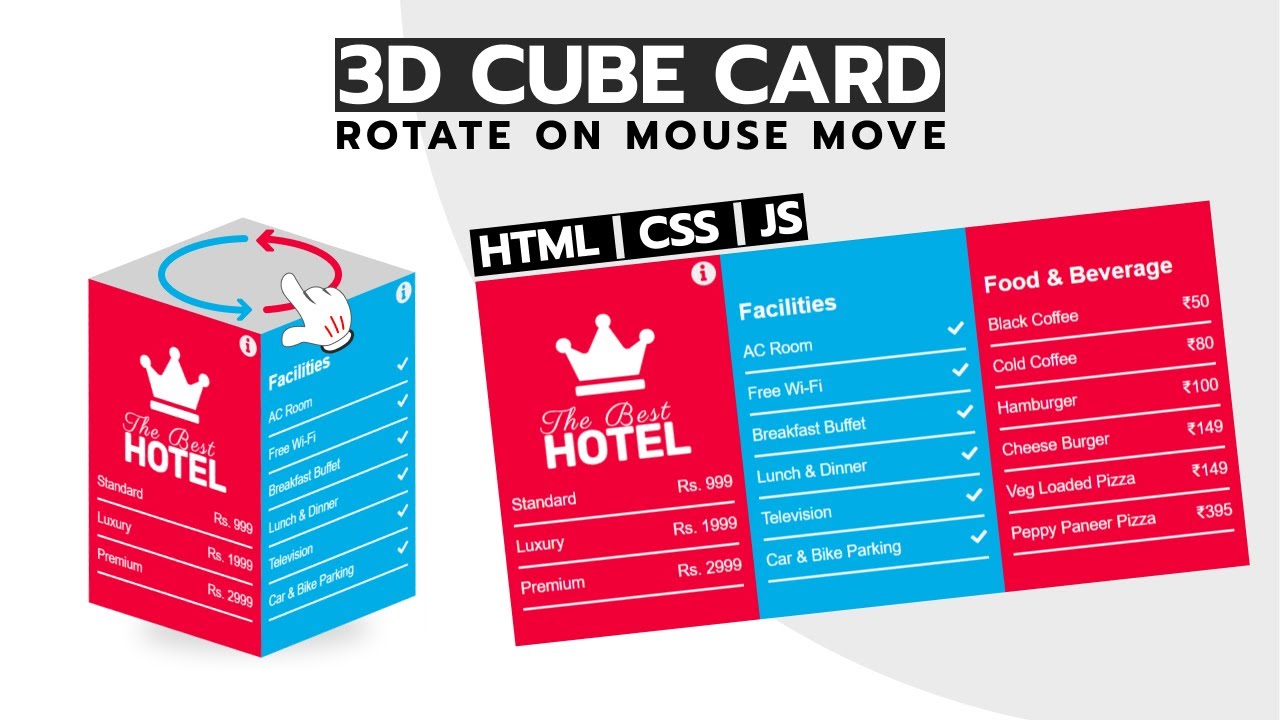 3d Cube Card Rotate On Mouse Move Htmlcssjavascript Youtube 8942