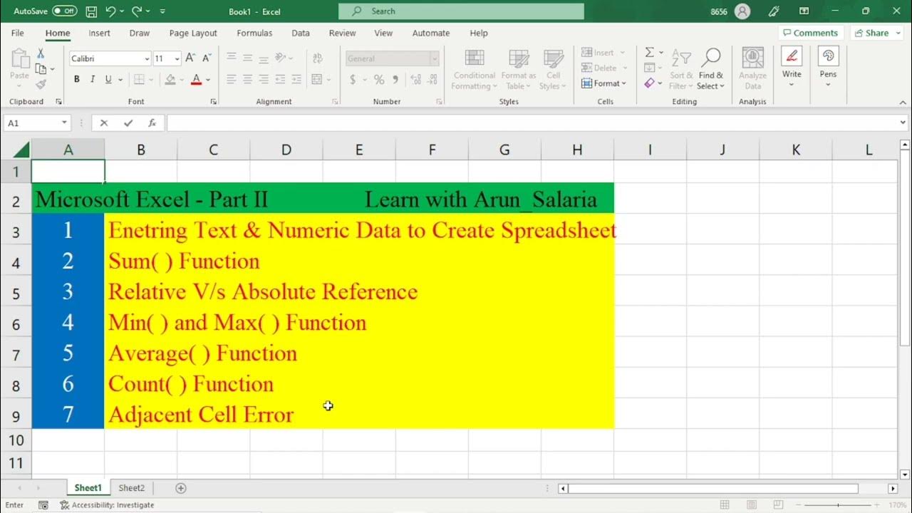 Microsoft Excel Part -II |Sum, Min, Max, Count Function in Excel | Excel tutorial for beginners ...