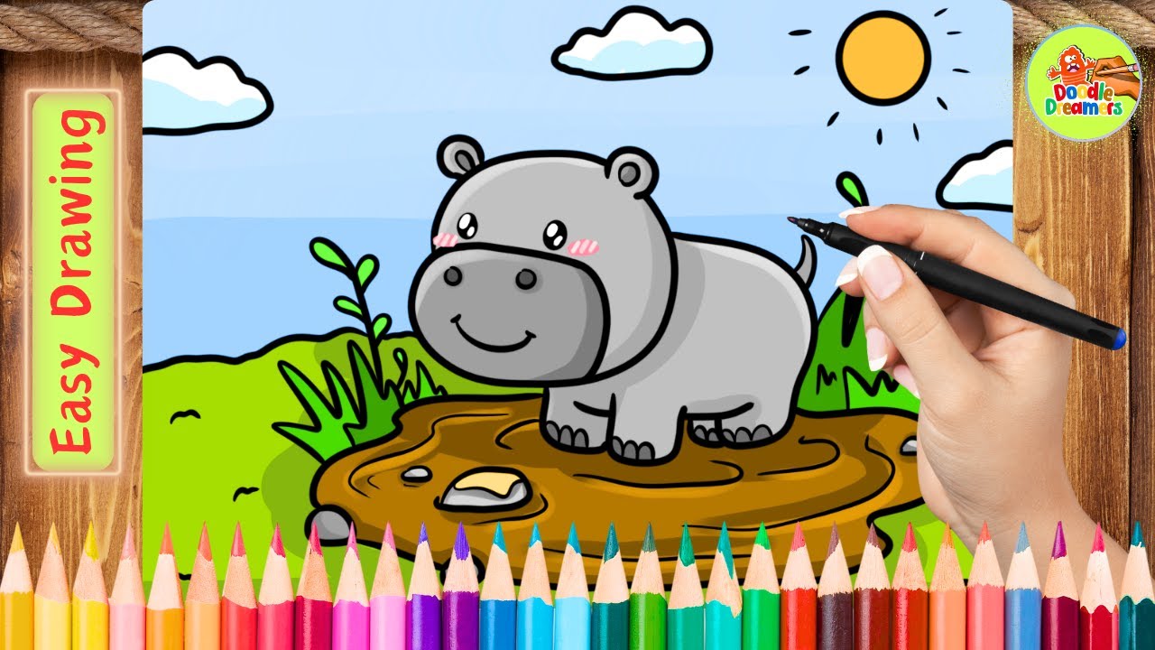 How to Draw a Hippopotamus | Fun & Easy Step-by-Step Tutorial for Kids ...