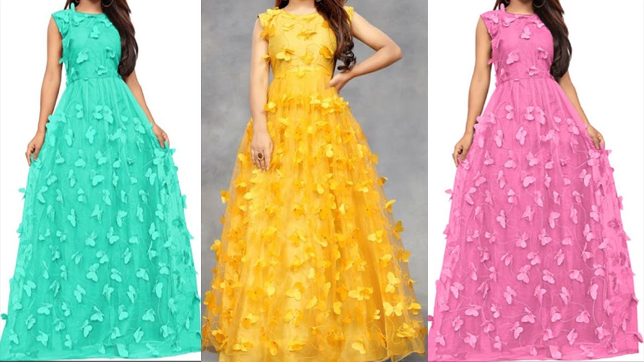 Designer Net Butterfly Long Dress Designs | Net Gown |Fashion Style ...