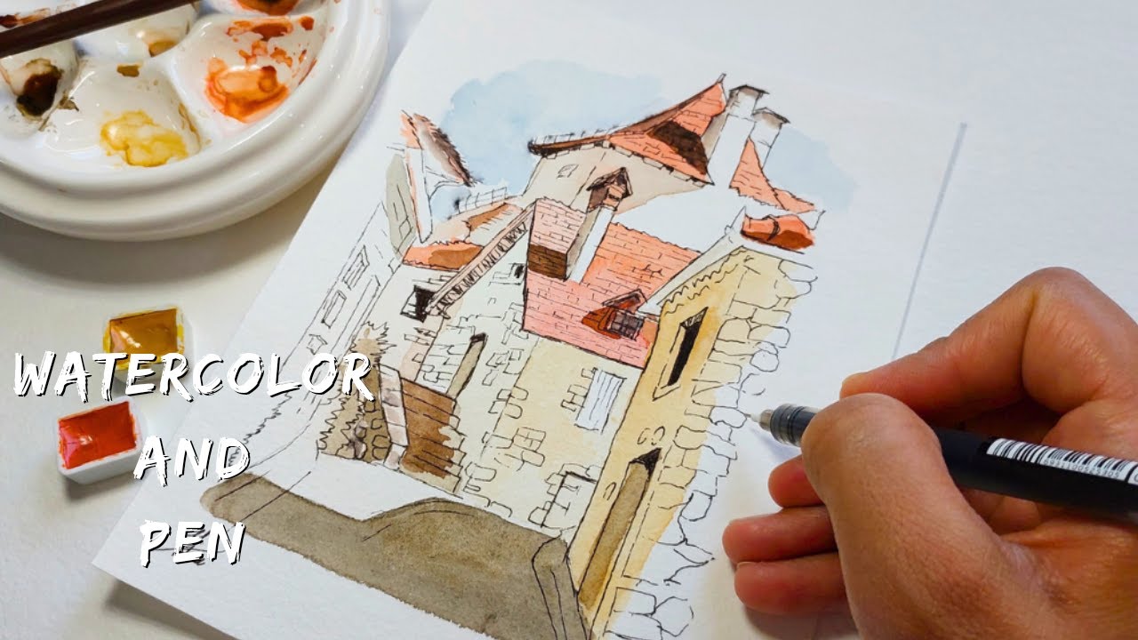 Watercolor and pen painting | watercolor painting for beginners - YouTube