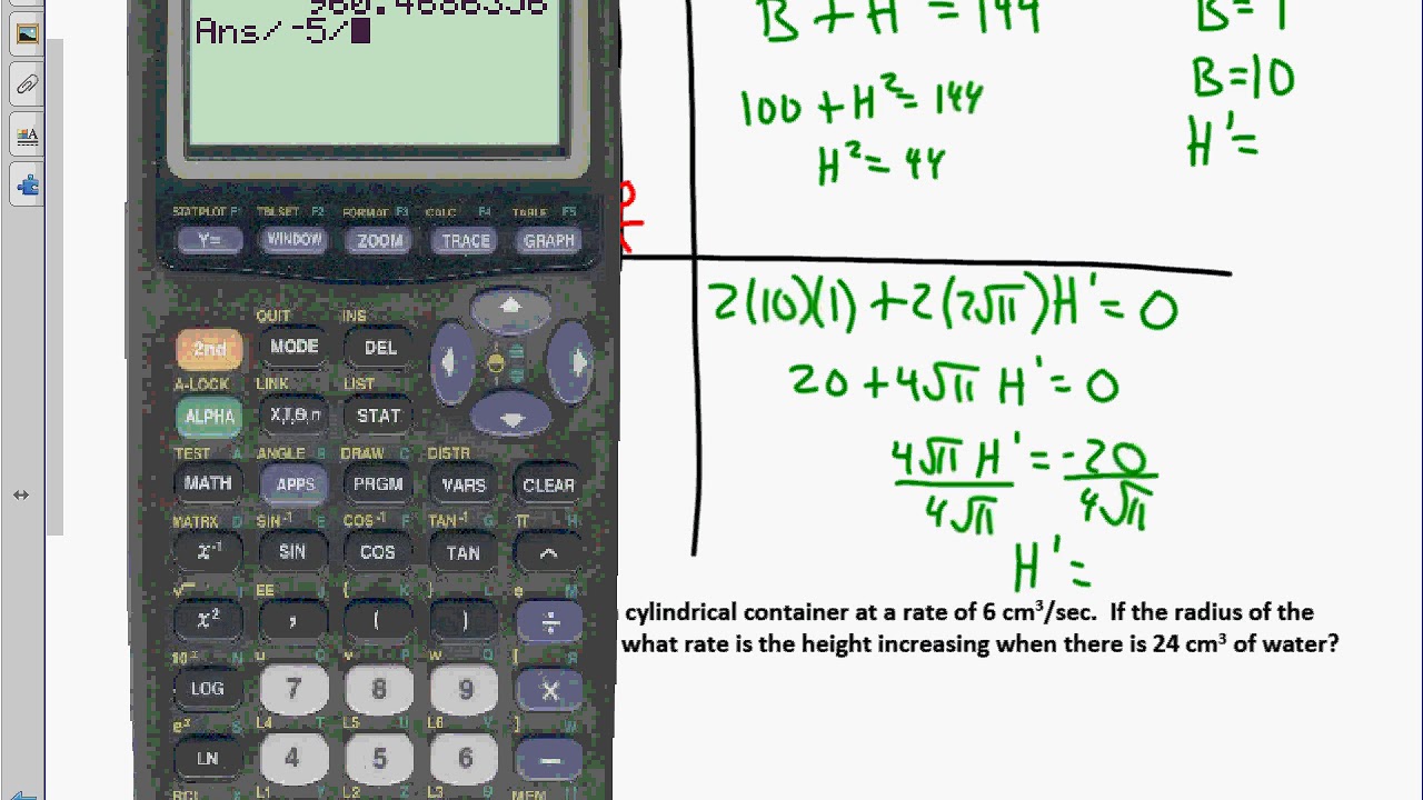 Calculus Unit 3.9 Notes Related Rates of Change Day 2 2017 - YouTube