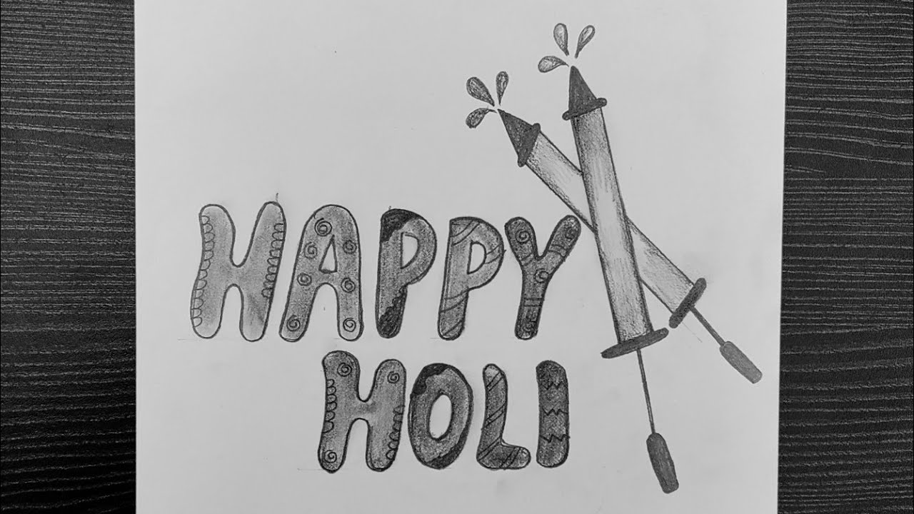 How To draw Holi Pichkari // Pichkari Drawing For Kids // Holi Festival ...