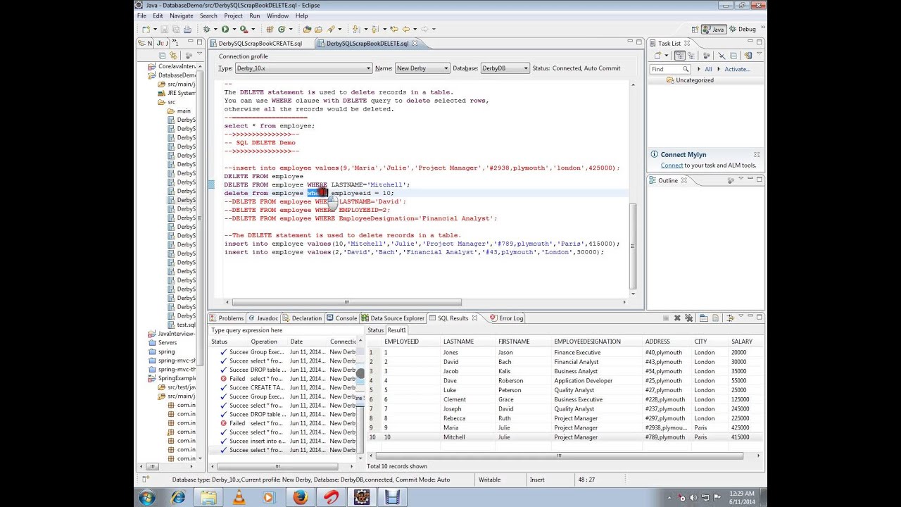 SQL QUERY DELETE A ROW DEMO - YouTube