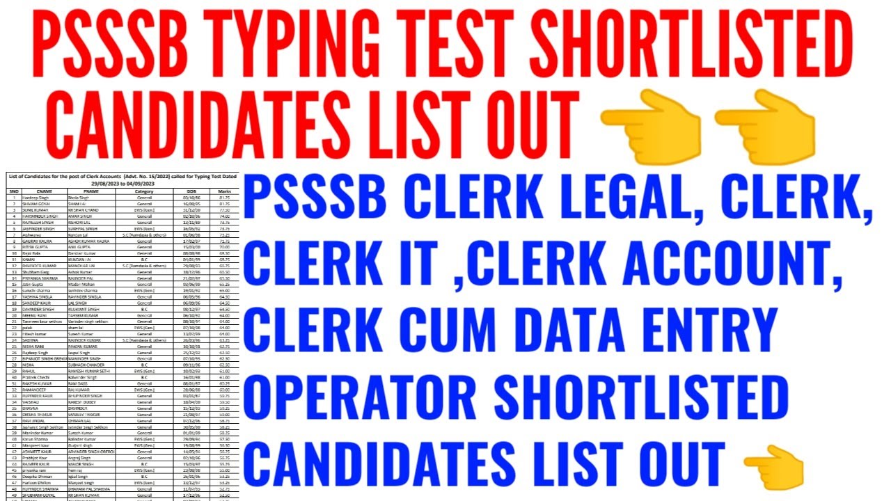 Psssb clerk various post typing test regarding shortlisted candidates ...