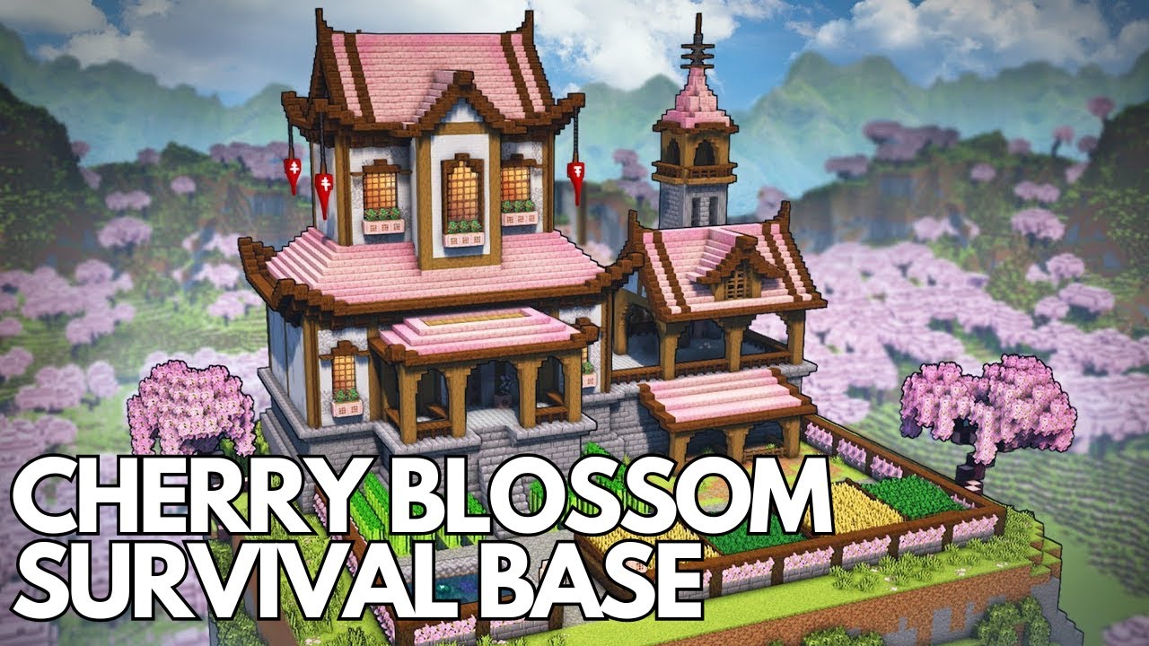 Minecraft: How to build a Cherry Blossom Survival Base | Full Tutorial ...