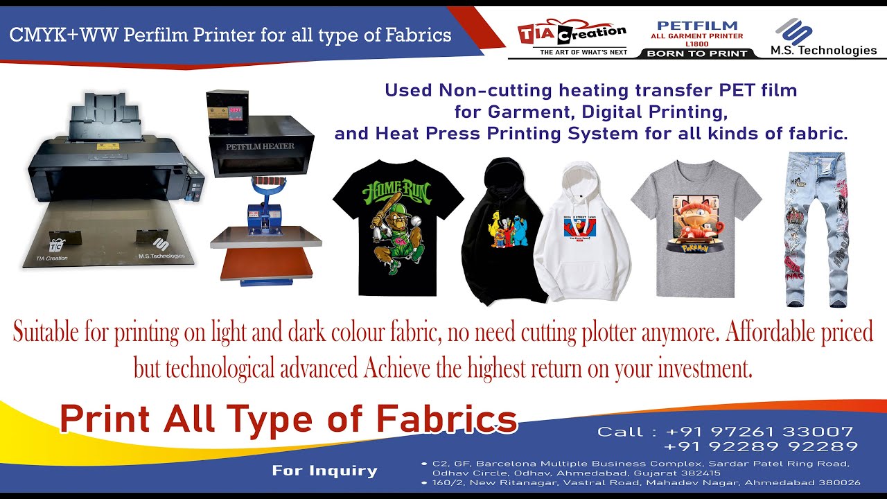 New Generation Heat Transfer PETFilm Printer for All Fabric Nocut ...