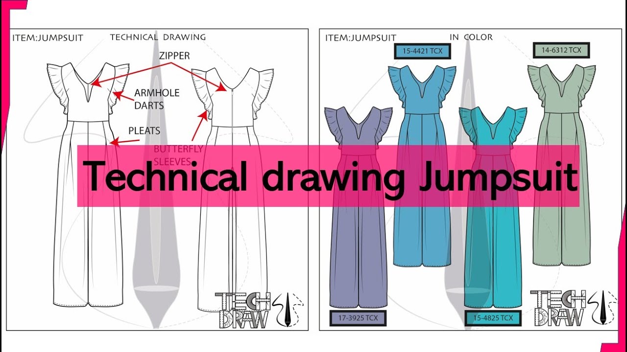 TECHNICAL DRAWING JUMPSUIT I How to draw a Jumpsuit? TECHDRAW [2] - YouTube
