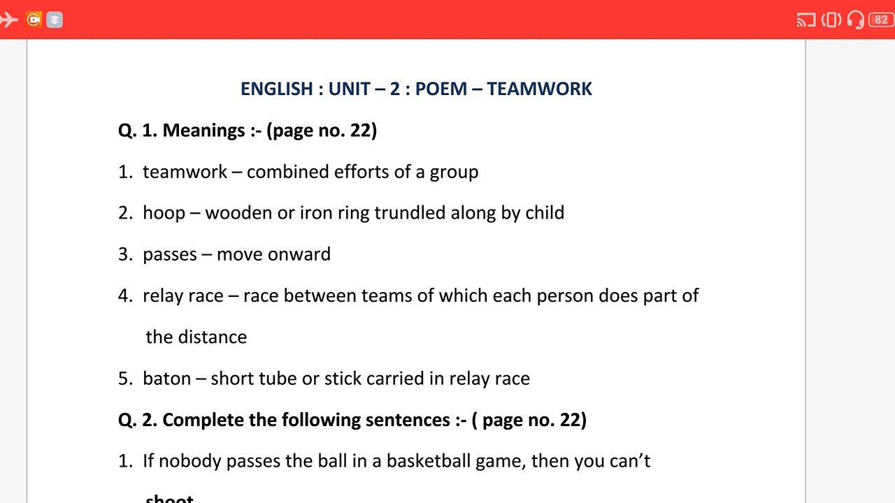 Std 5 English unit 2 poem Teamwork - YouTube