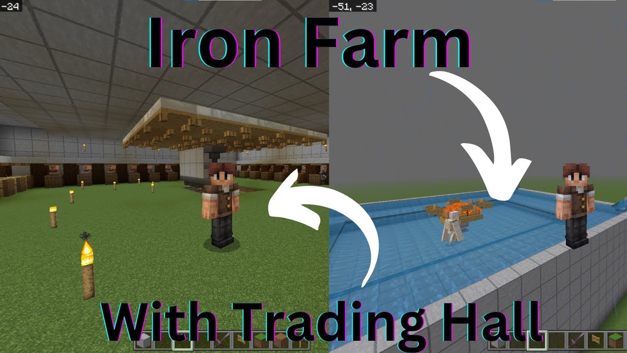 How to build an iron Farm with Trading Hall in Minecraft pe/switch/pc ...