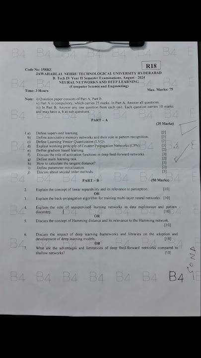 B-TECH JNTUH| R18 | CSE| NATURAL NETWORK AND DEEP LEARNING |QUESTION ...