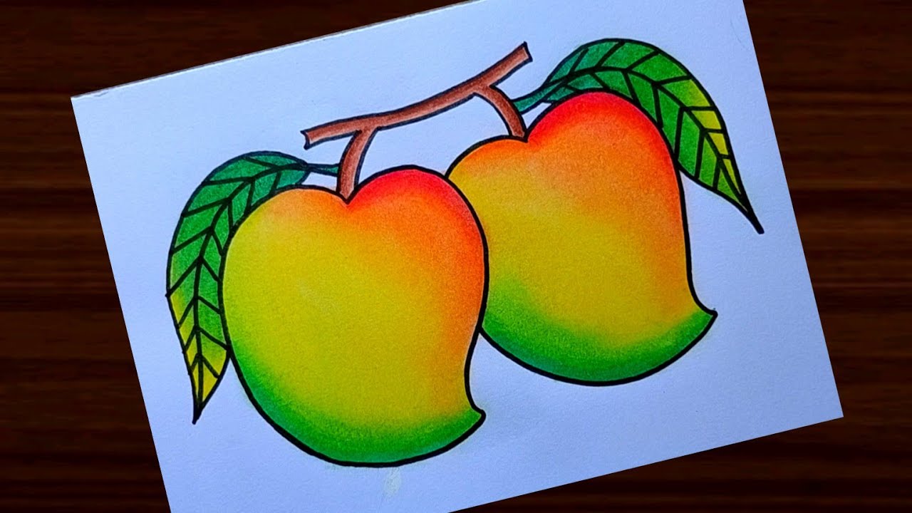 How to draw mango 🥭 easy steps| Mango with Leaf drawing easy| Mango ...