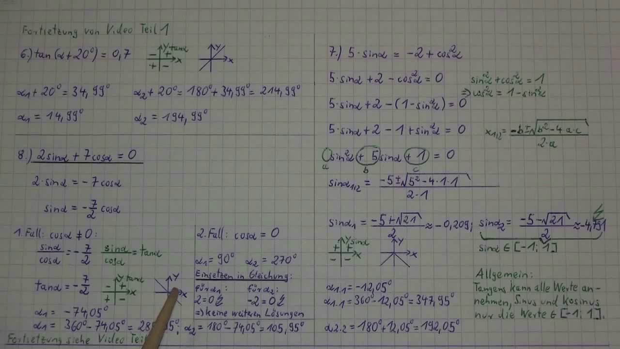 Lösen trigonometrischer / goniometrischer Gleichungen 8 - YouTube