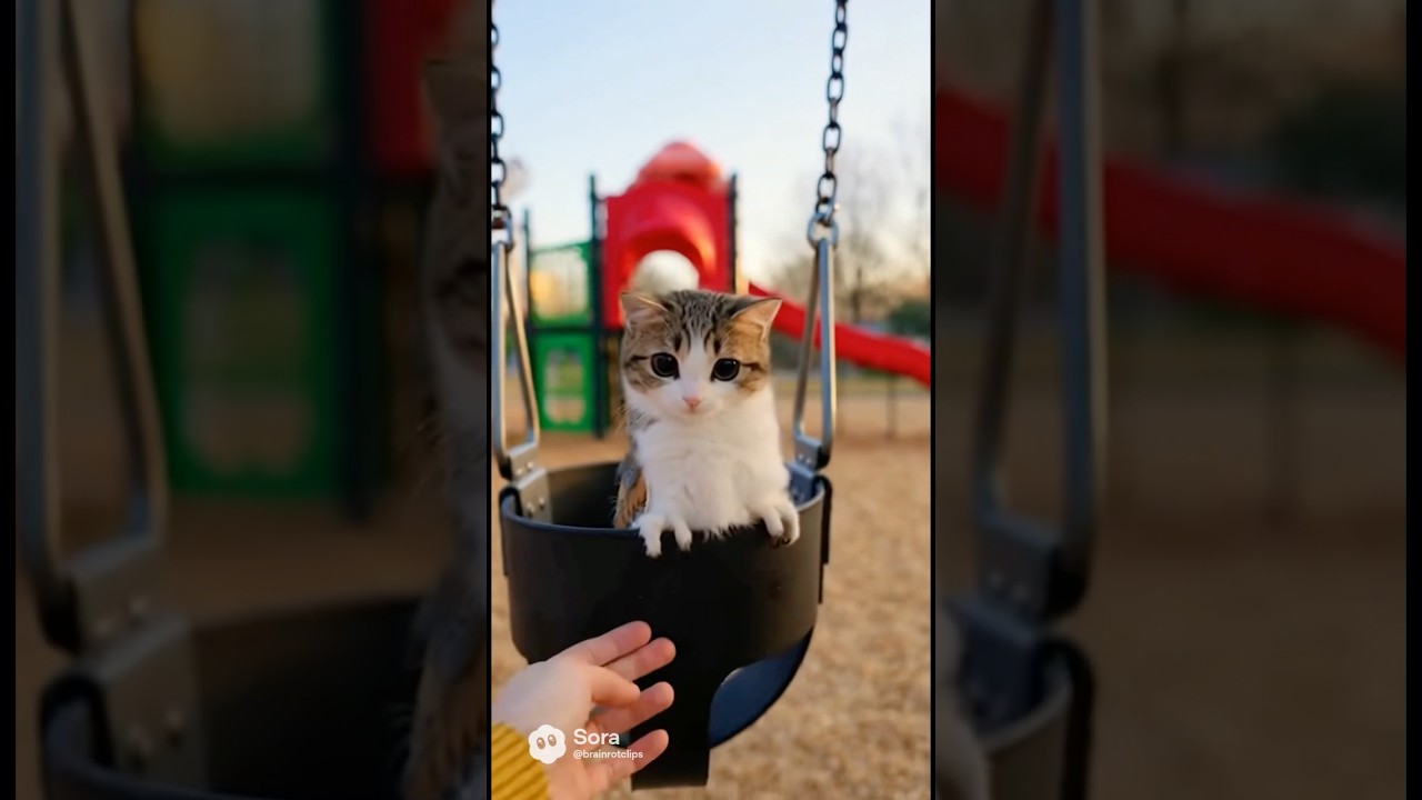 mini-meowl on the swing, it‘s so cute 🥹😻🎡 #cat #cute #meowl #funny ...