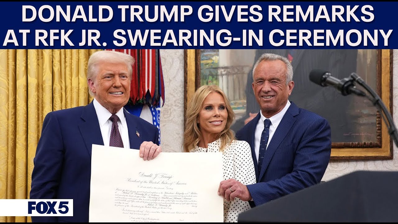 President Donald Trump gives remarks at RFK Jr. HHS Secretary Swearing ...