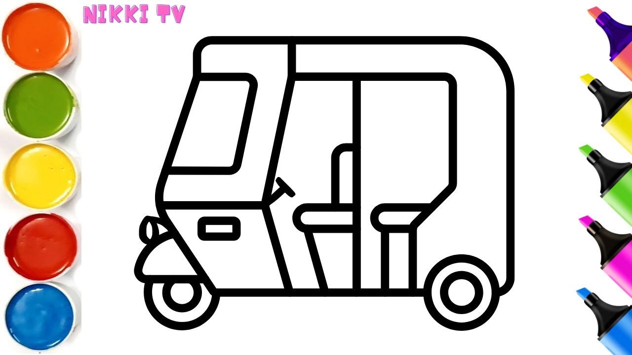 Auto Rickshaw Drawing, Painting & Coloring For Kids and Toddlers Child ...