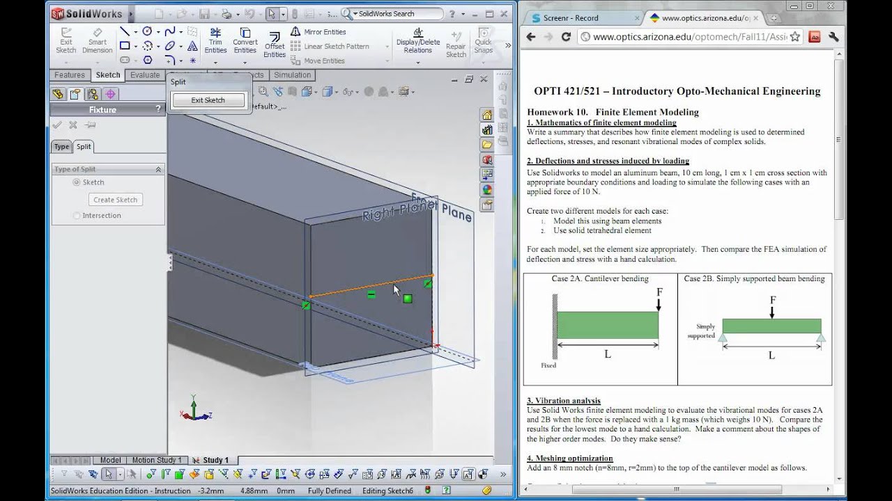 Solidworks Simulation: Simply supported beam bending. Part 1/2 - YouTube