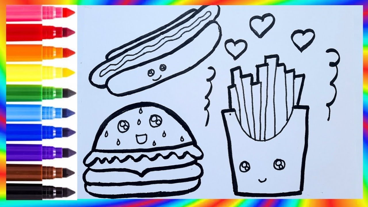 How To Draw Fast Foods Drawing And Coloring Cute Fast Foods Drawings ...