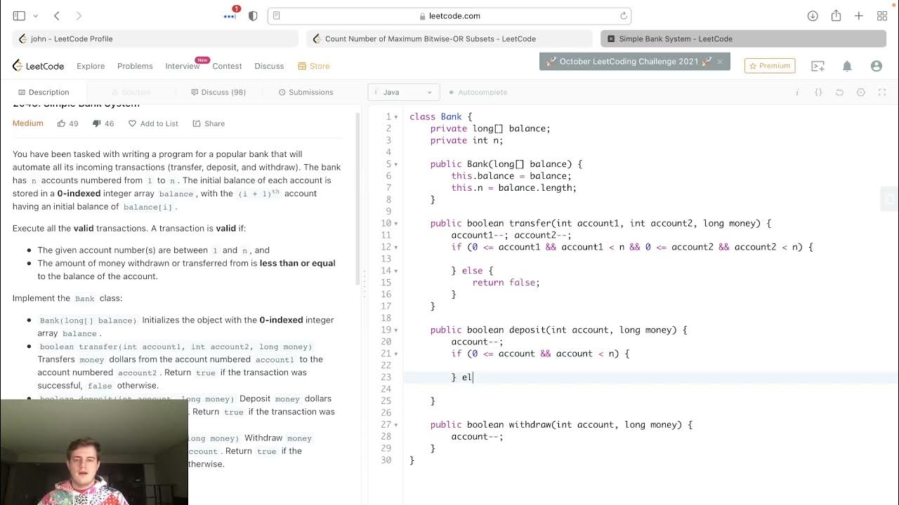 Leetcode Solution - 2043 Simple Bank System - YouTube