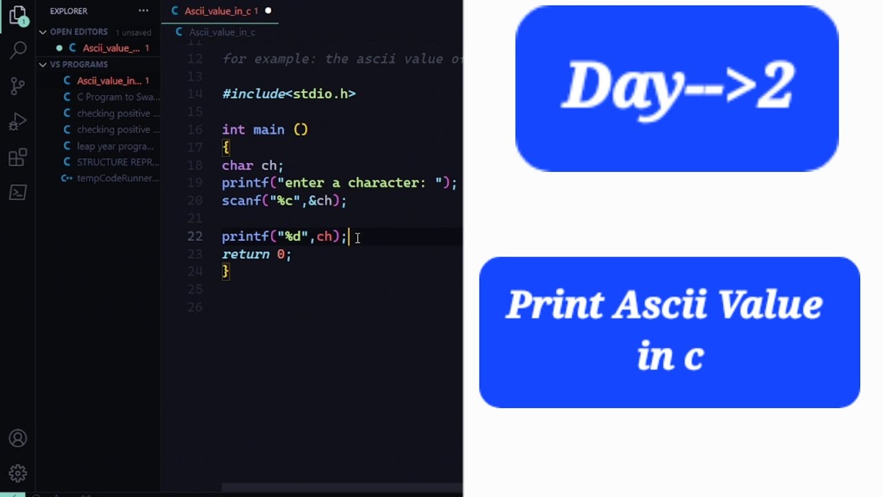 Printing Ascii Value Of Any Character In C YouTube printing-ascii-value-of-any-character-in-c-youtube