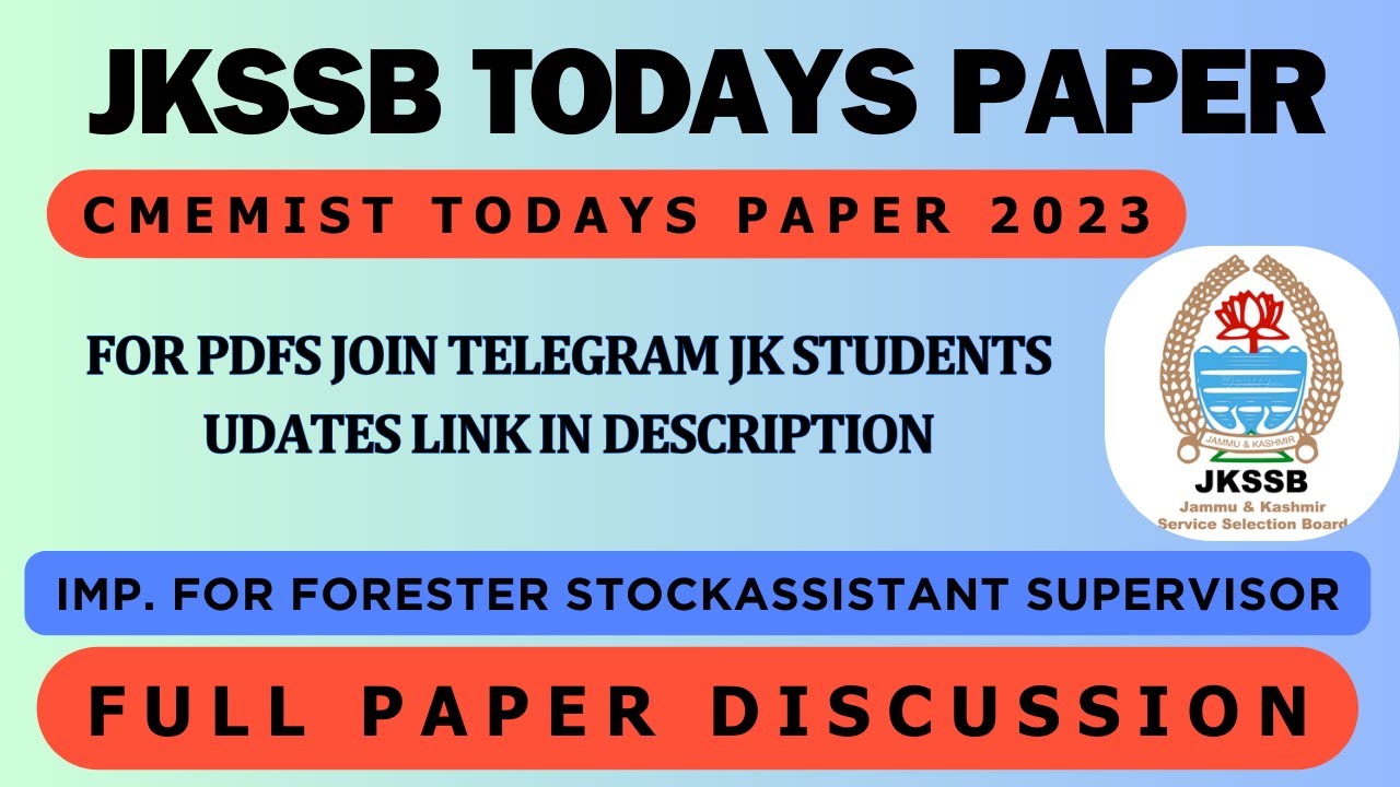 JKSSB TODAYS PAPER JKSSB PAPER JKSSB CHEMIST PAPER# ...