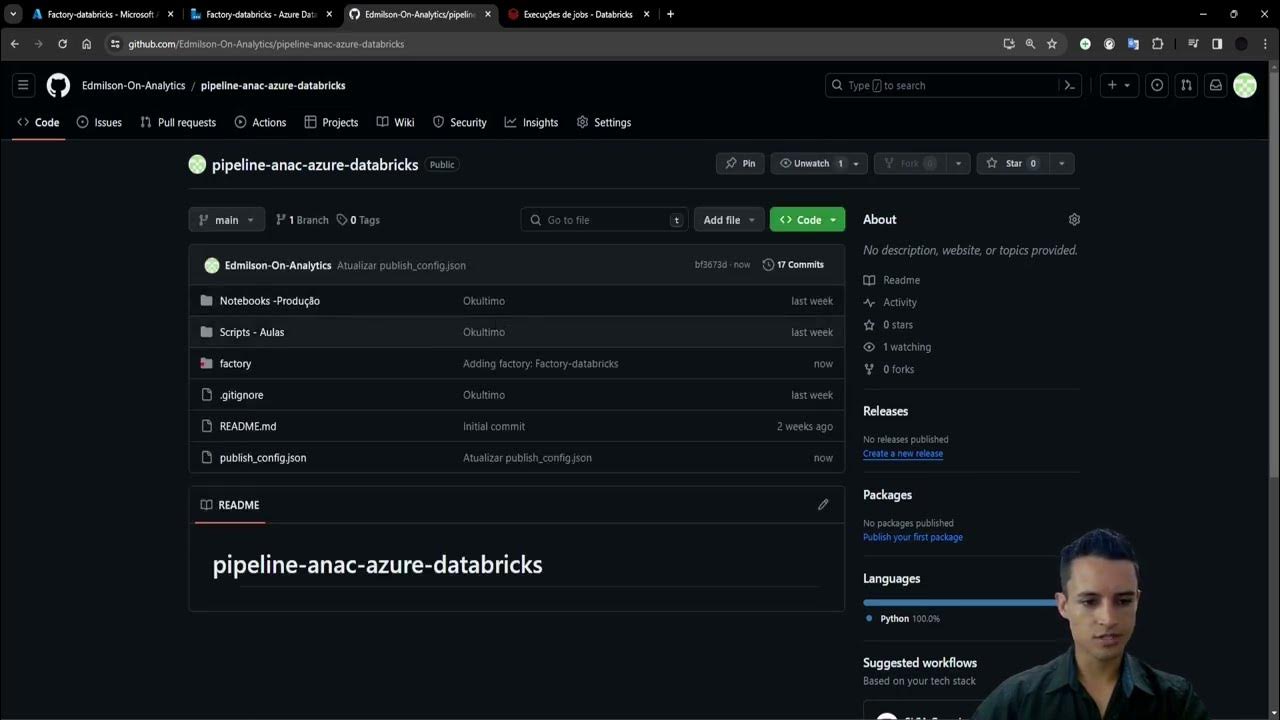 Configurando Data factory no GitHUb - Python - SQL - Apache Spark - Databricks para análise de ...