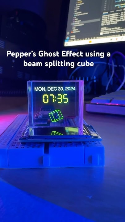 Pepper’s Ghost using a beam splitting cube #peppersghost #holocube #esp32 #hologram #cyberpunk ...
