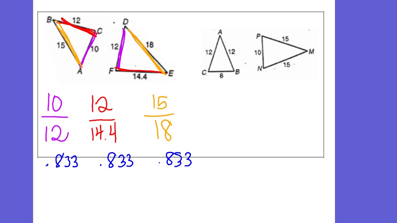 7.3 Triangle Similarity Shortcuts: SSS - YouTube