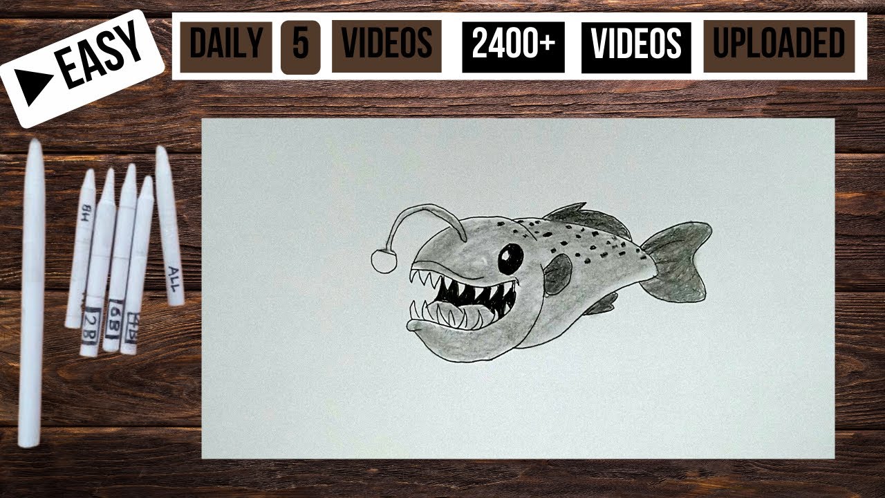 How to draw Angler Fish | Angler Fish pencil sketch | Angler Fish easy ...