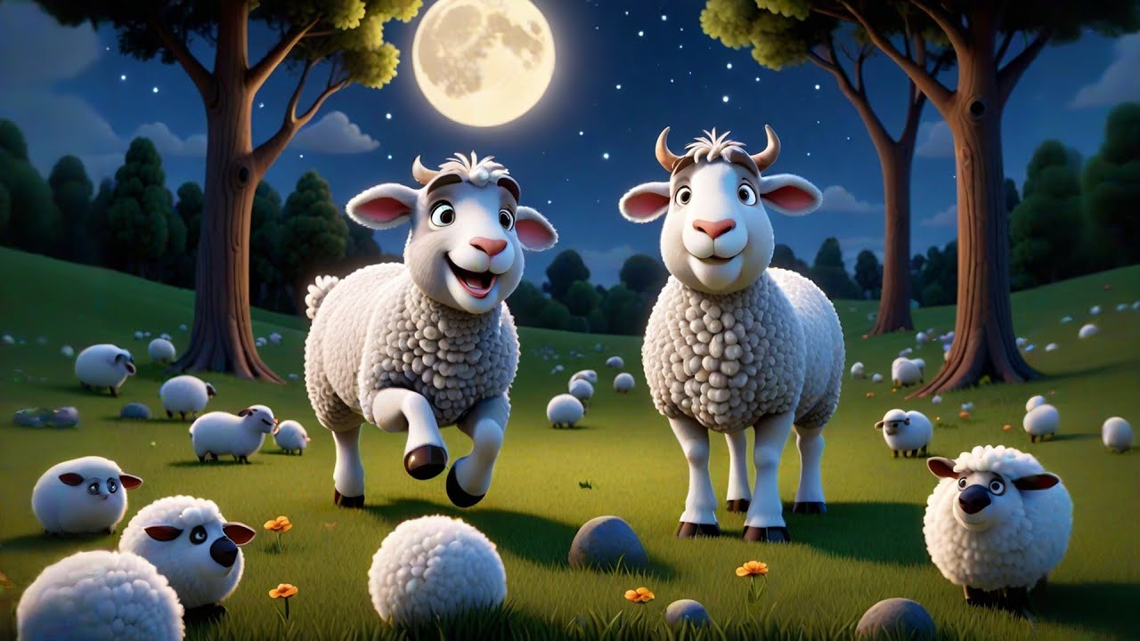 Five Little Lambs Jump Over the Moon | Lamb Song for Kids | Counting ...
