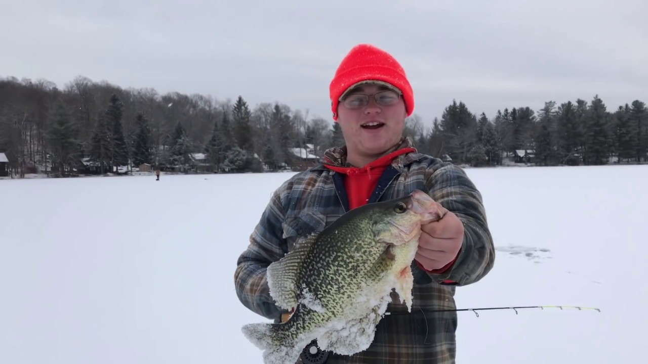 ice fishing Big Crappie and a 7lb bass - YouTube