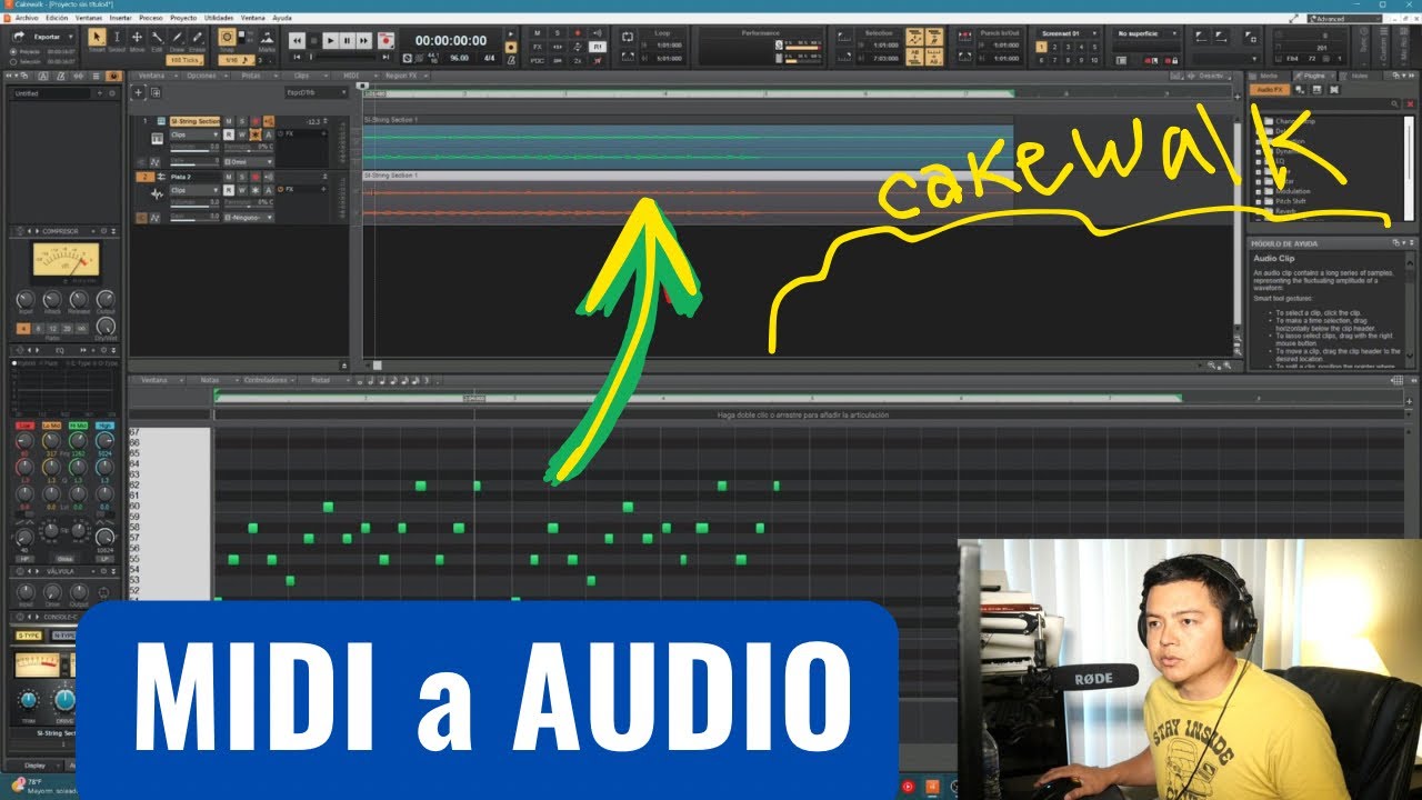 Convertir MIDI a AUDIO en Cakewalk TUTORIAL EN ESPAÑOL - YouTube