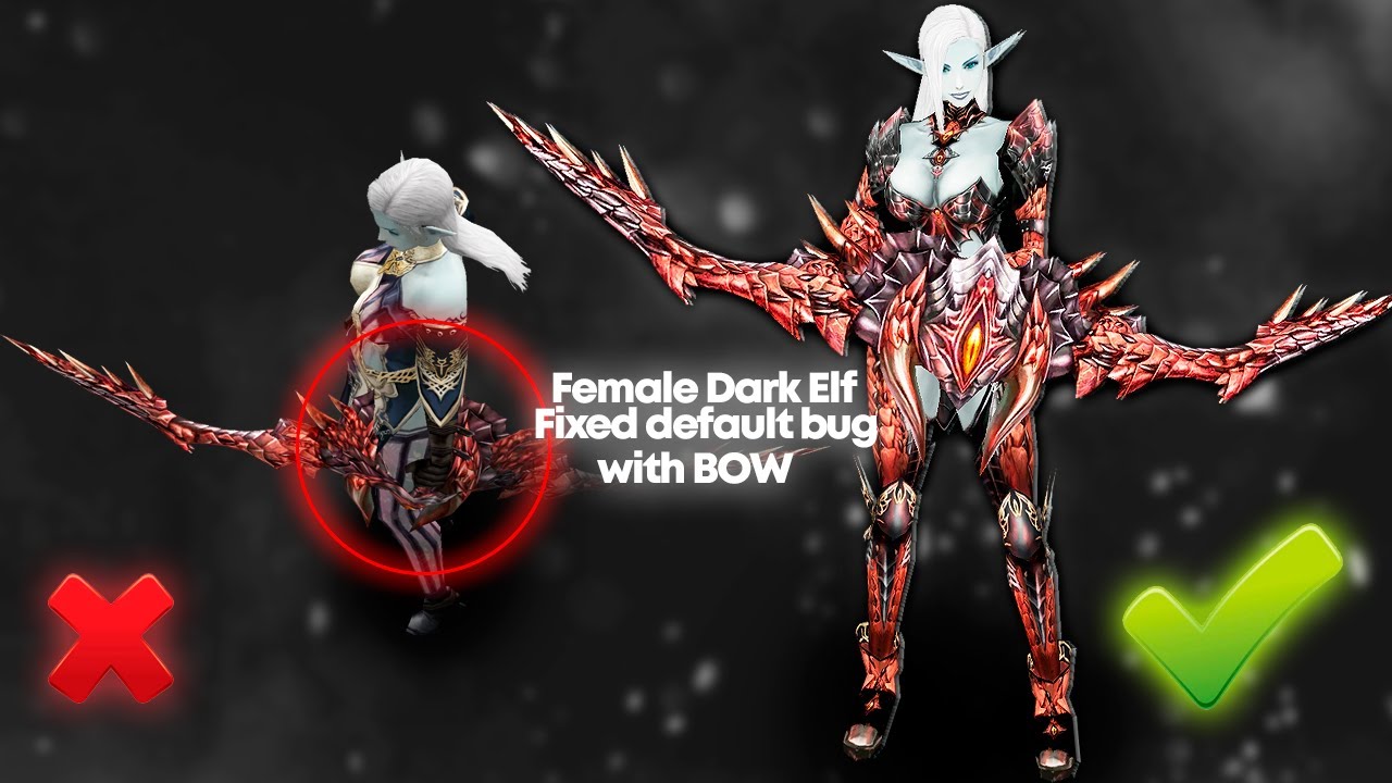Lineage 2 Female Dark Elf new pose with Bow, fixed retail bug ...