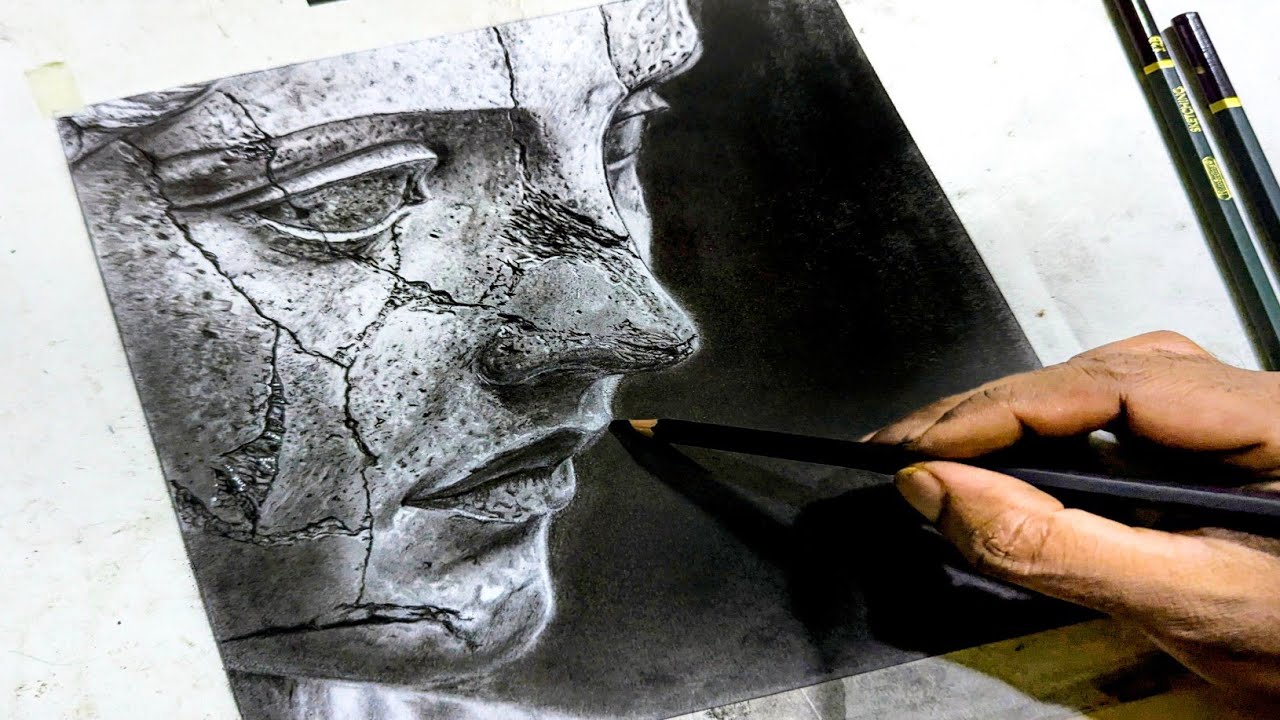 How to use charcoal pencil for a Realistic sculpture drawing | step by ...