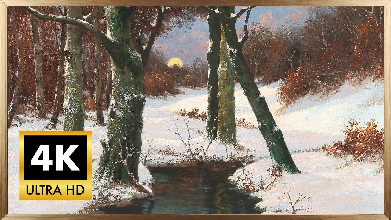Moonlit Snow Stream | Vintage Winter Painting with Winter Ambiance | 4k ...