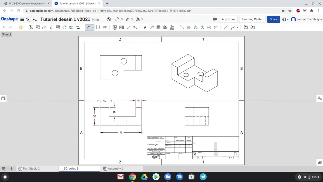 Tutoriel Onshape : Dessin 1 - Cotation - YouTube