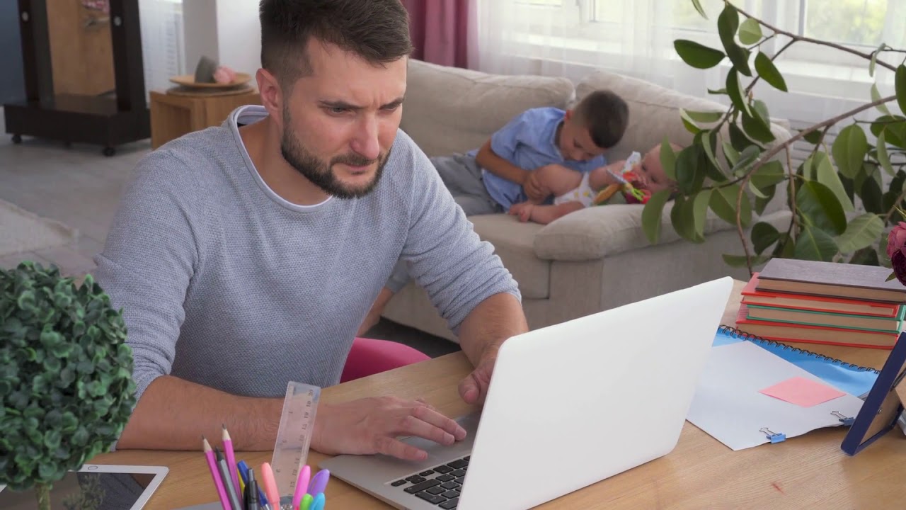 father working from home with children - YouTube
