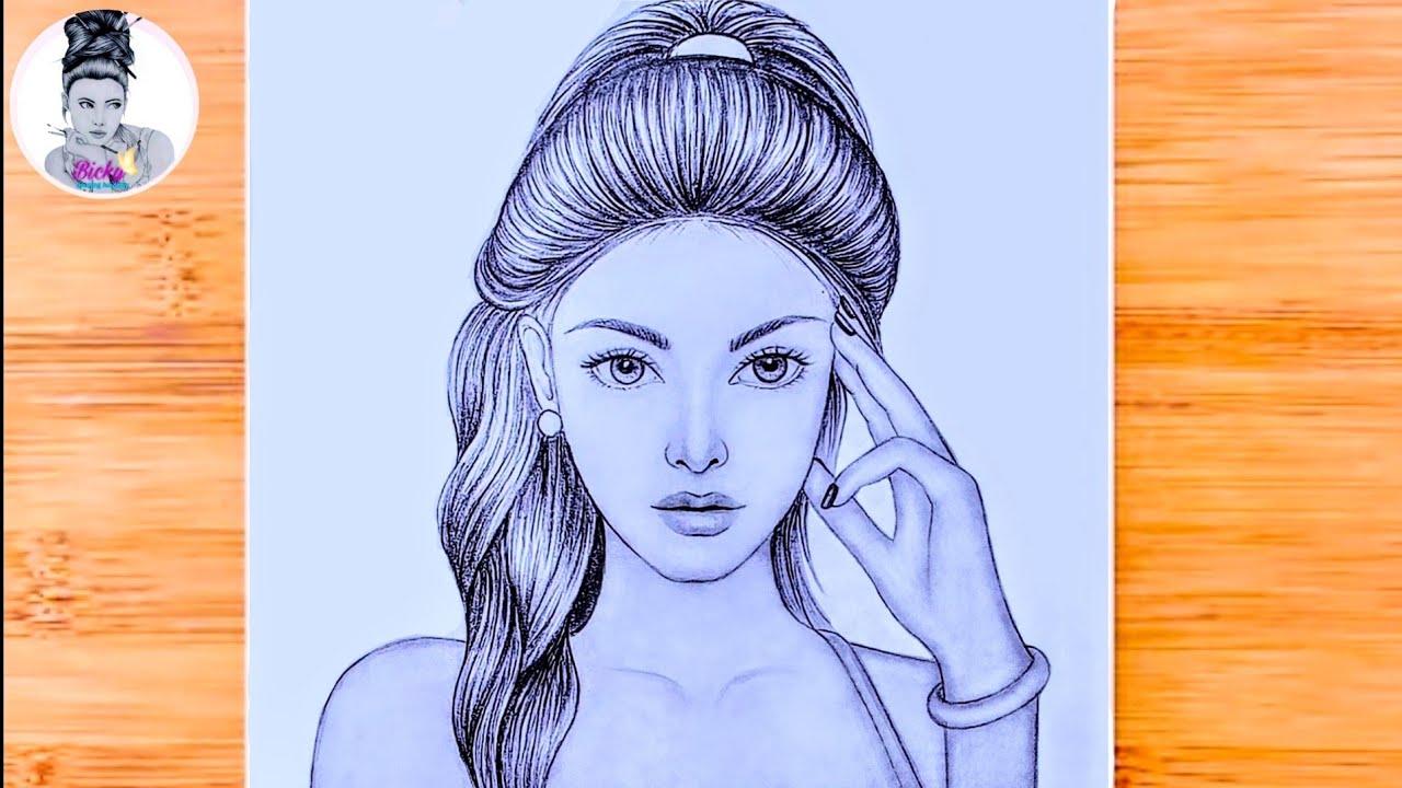 Thinking face of cute girl || Step by step drawing tutorial || Bicky ...