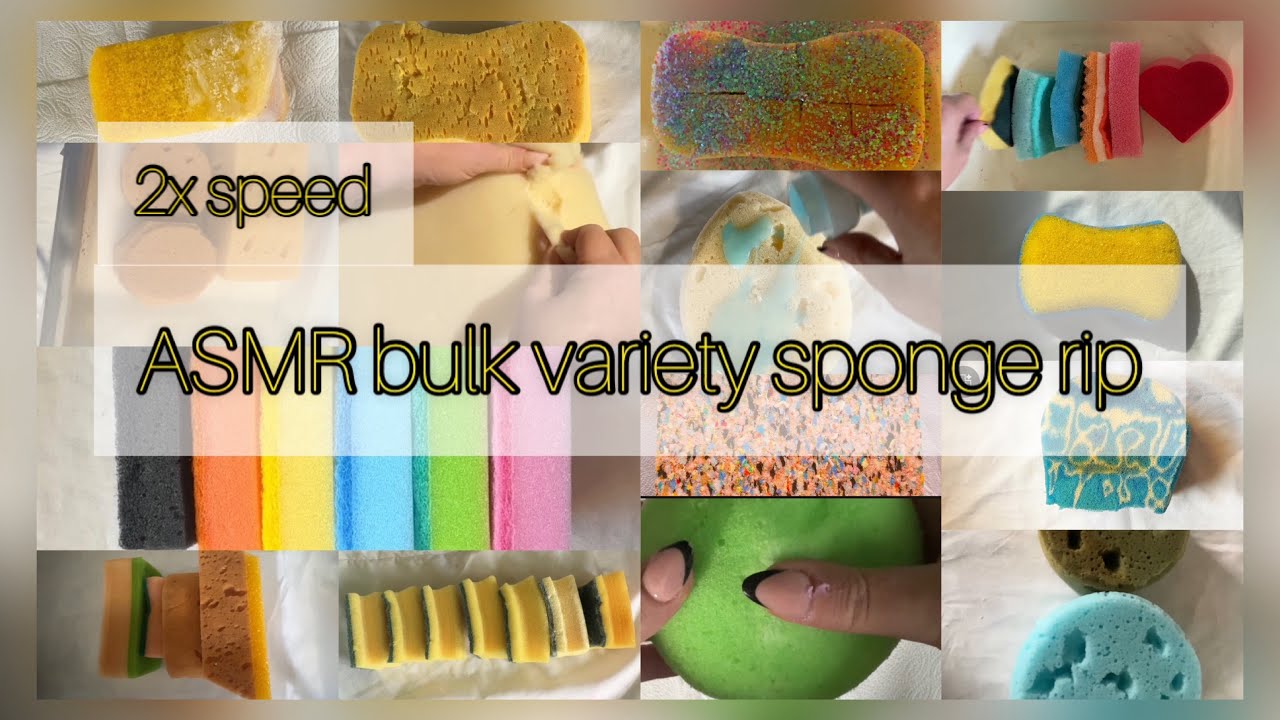 2x speed fast aggressive sponge ripping ASMR variety bulk sponge rip ...