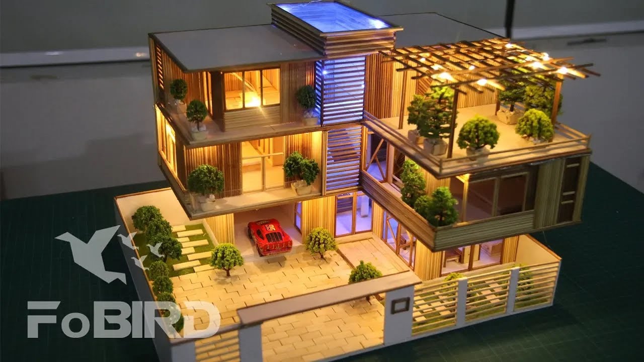 How to make a Wooden stick house with LED light by FoBIRD - YouTube